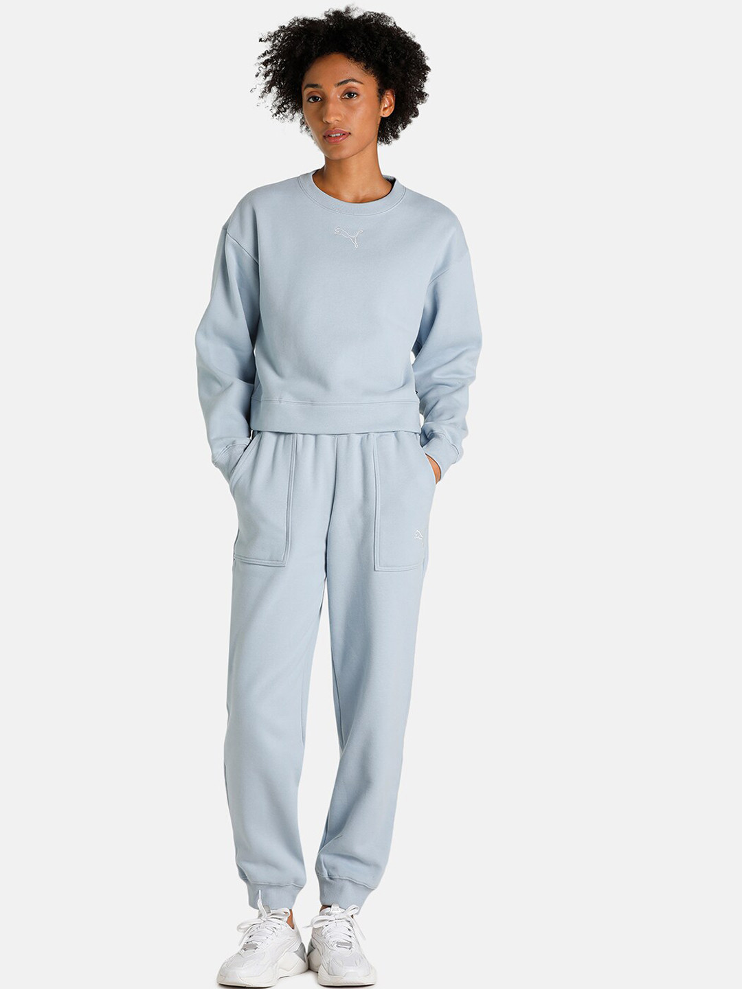 Buy Puma Women Blue Solid Cotton Relaxed Fit Loungewear Suit ...