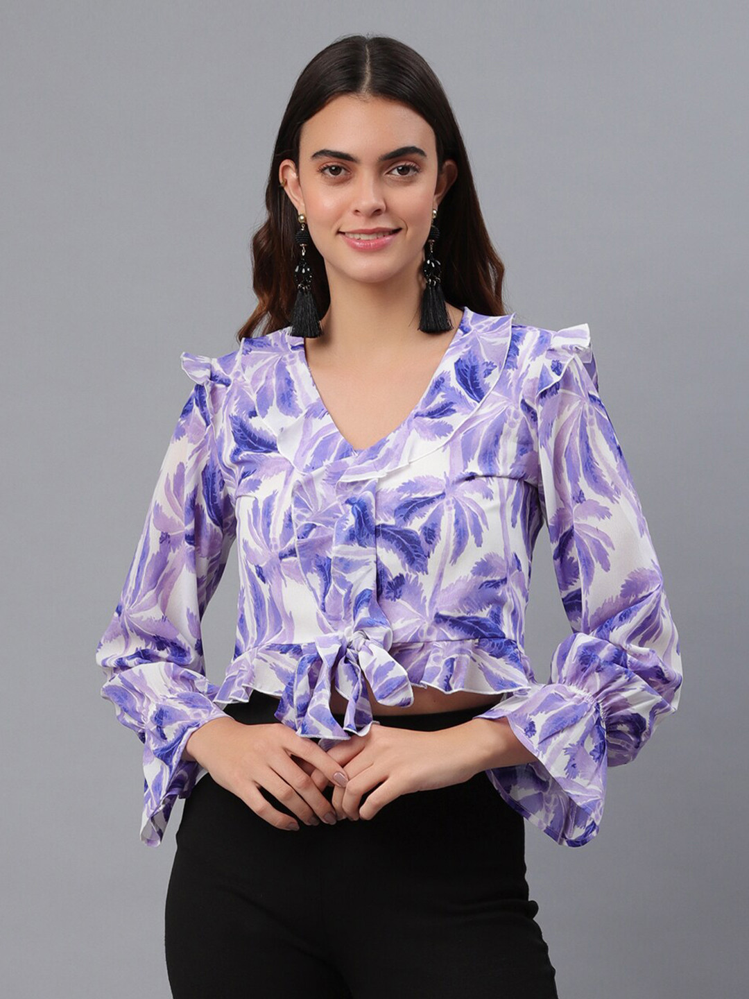 Buy PRETTY LOVING THING Blue Floral Print Chiffon Crop Top - Tops for ...