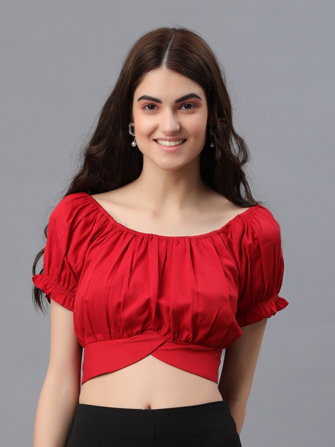 Buy Pretty Loving Thing Women Red Blouson Crop Top Tops For Women