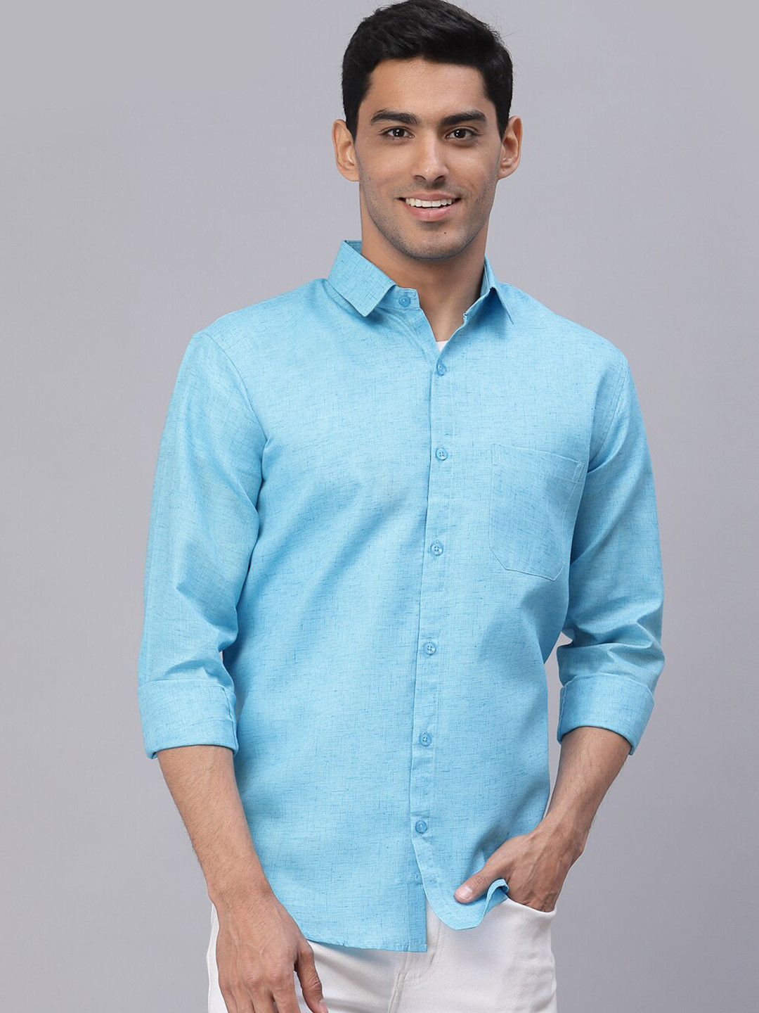 Buy NEUDIS Men Turquoise Blue Solid Classic Formal Shirt - Shirts for ...