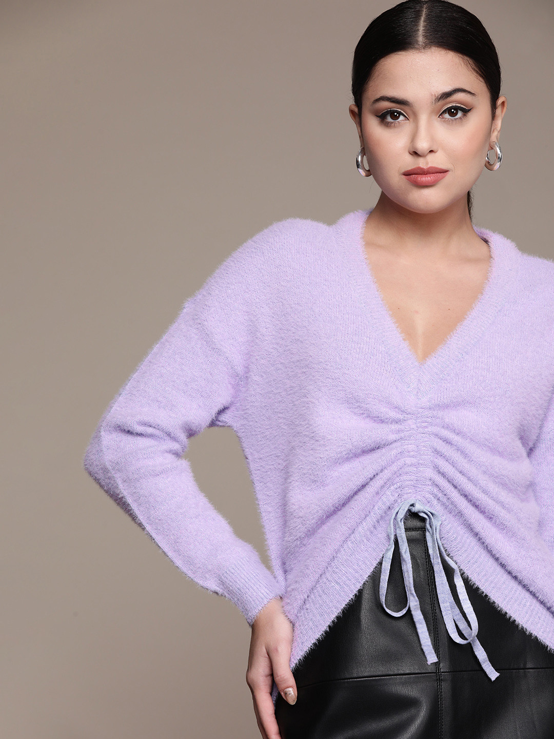 Buy Bebe Women Lavender Ruched Pullover - Sweaters for Women 19485044 ...