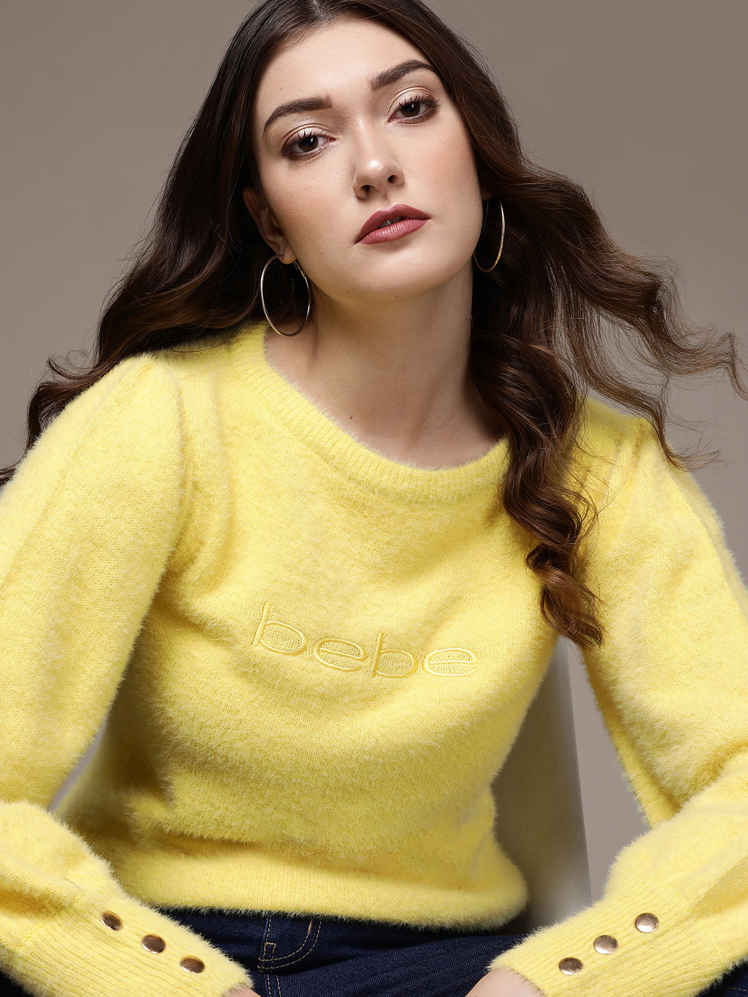 Buy Bebe Women Bright Yellow Season Staples Brand Logo Embroidered ...