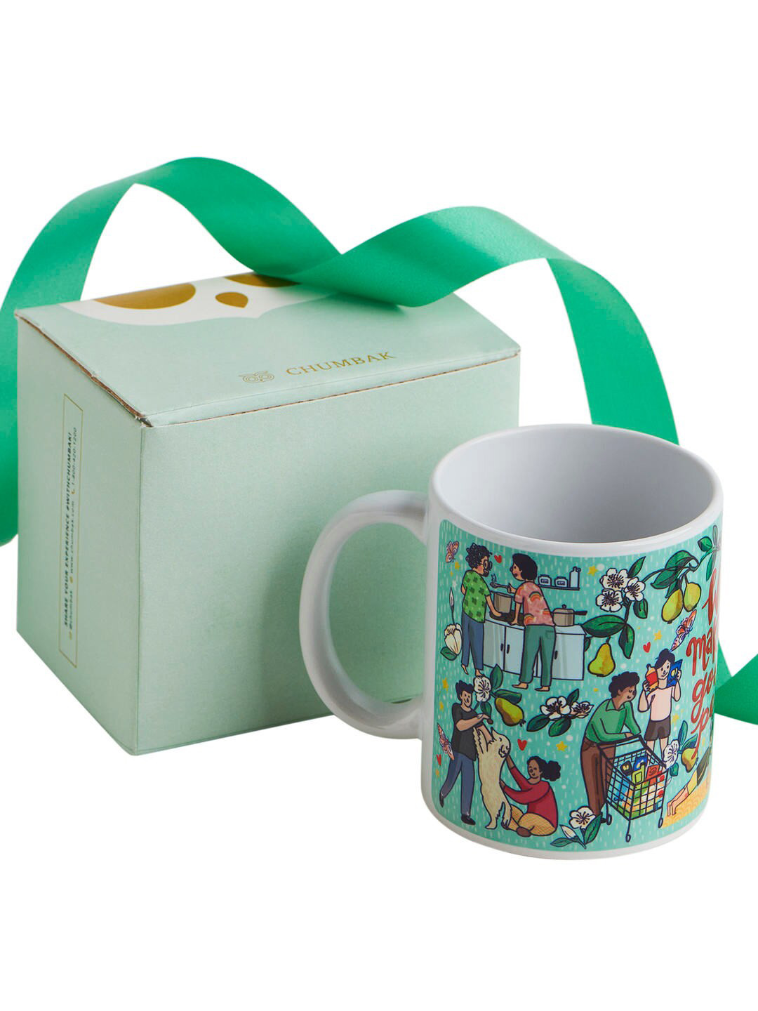 Buy Chumbak Turquoise Blue & White Printed Ceramic Matte Mug - Cups And ...