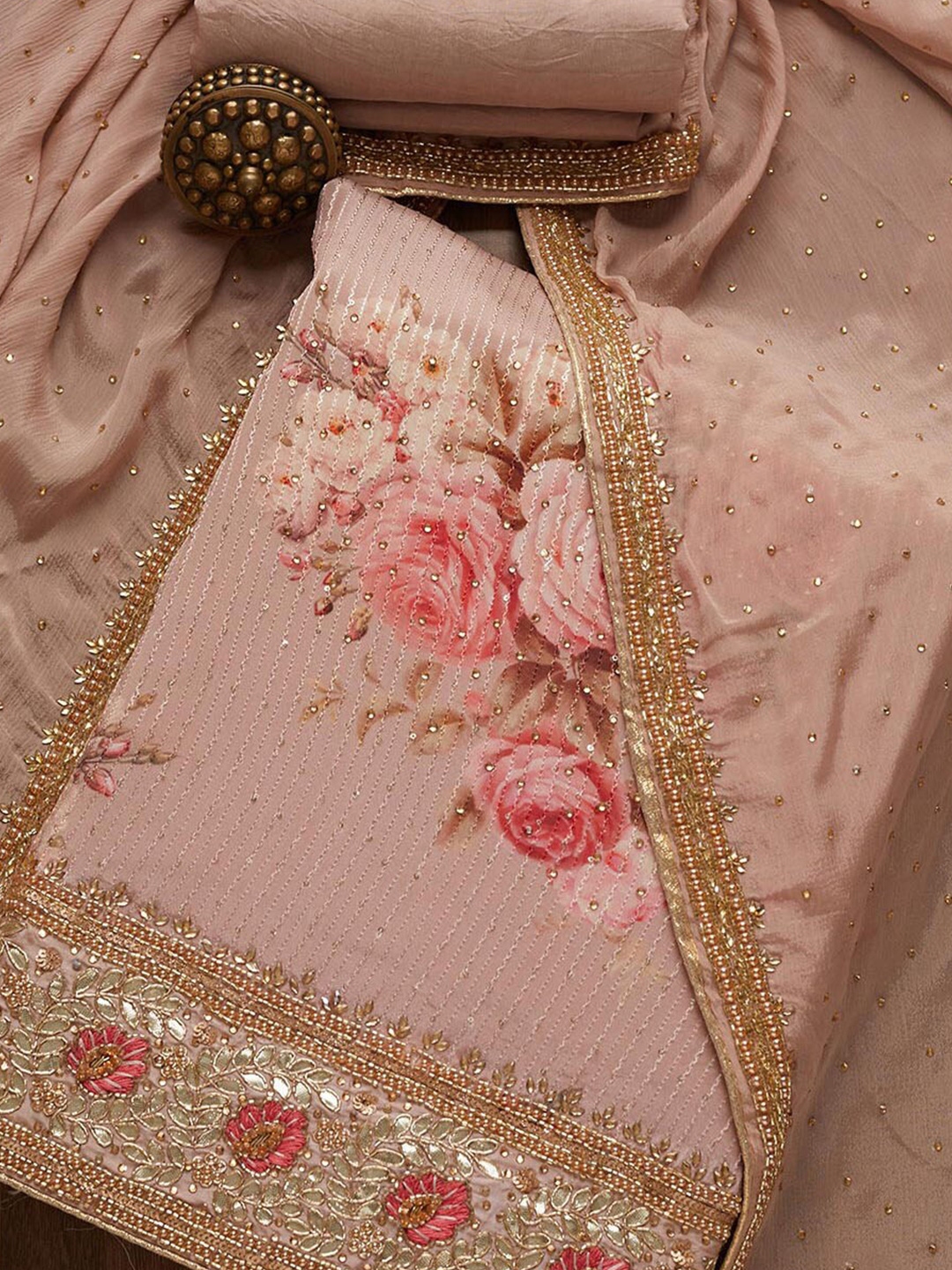 Buy Koskii Peach Coloured & Gold Toned Embroidered Unstitched Dress ... Buy Koskii Peach Coloured & Gold Toned Embroidered Unstitched Dress ...