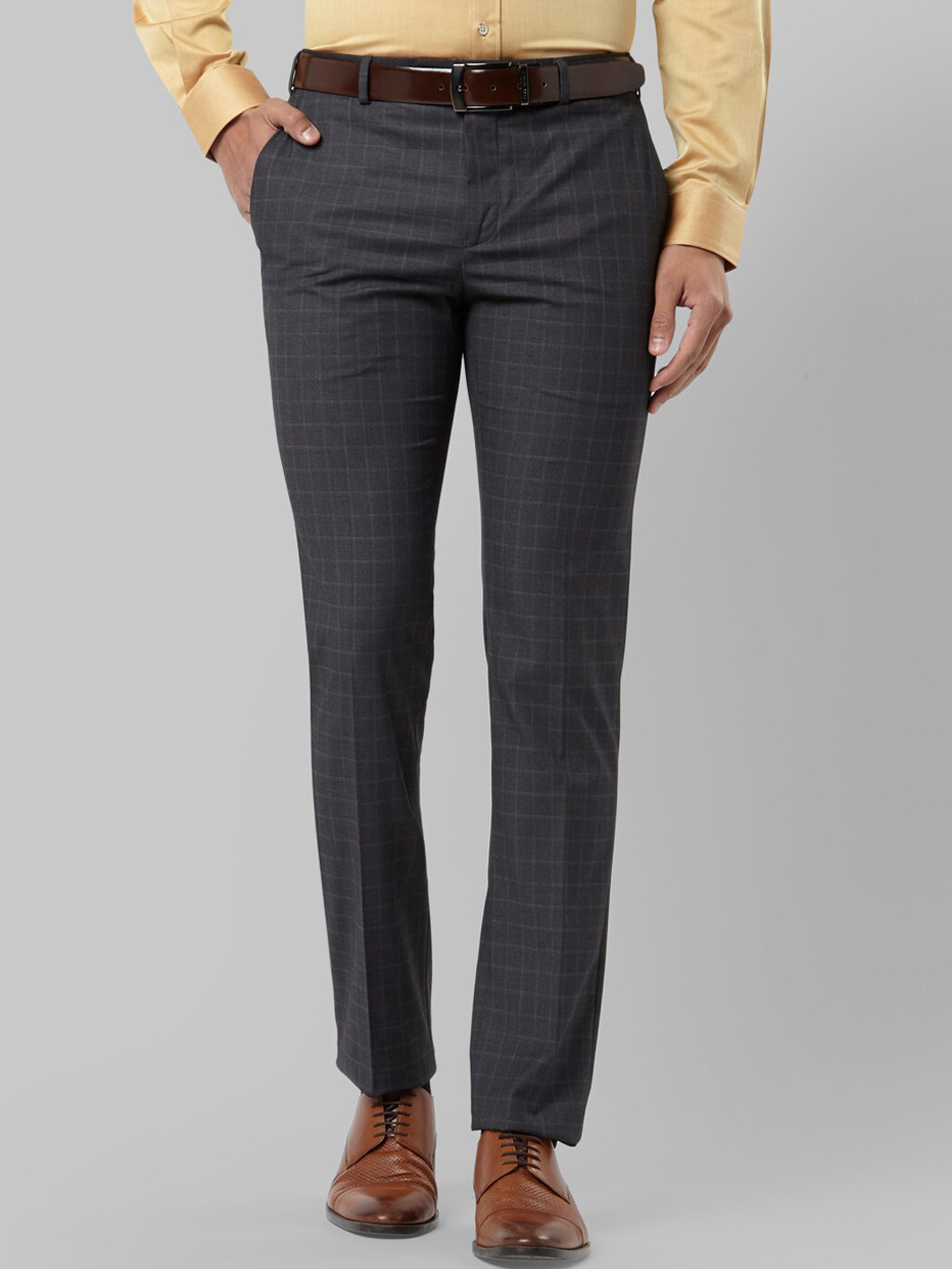 Buy Raymond Men Grey Checked Slim Fit Formal Trouser - Trousers for Men ...