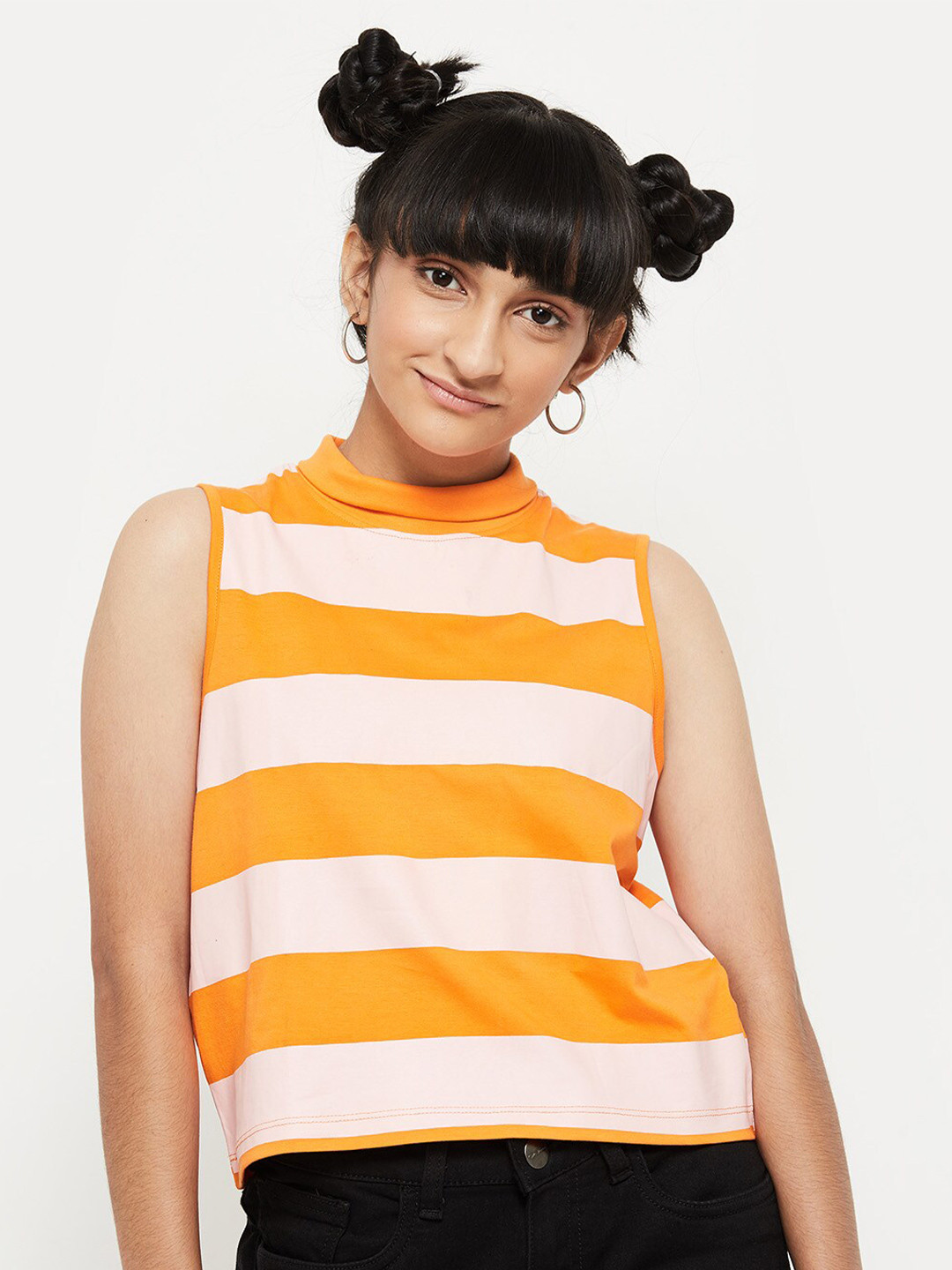 Buy Max Orange & White Striped Top - Tops for Girls 19487288 | Myntra