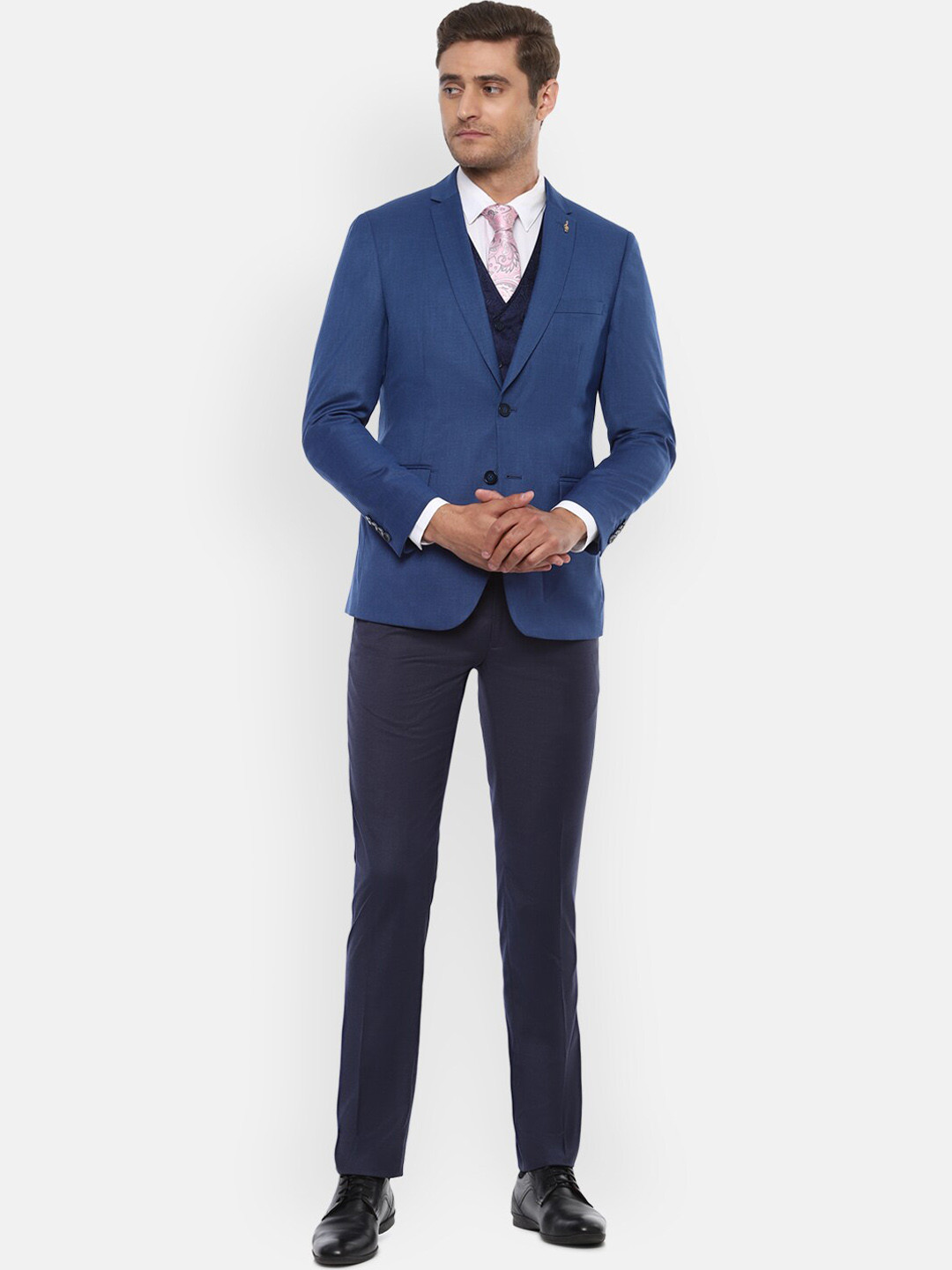 Buy Van Heusen Men Navy Blue Solid Slim Fit Single Breasted 4 Piece ...
