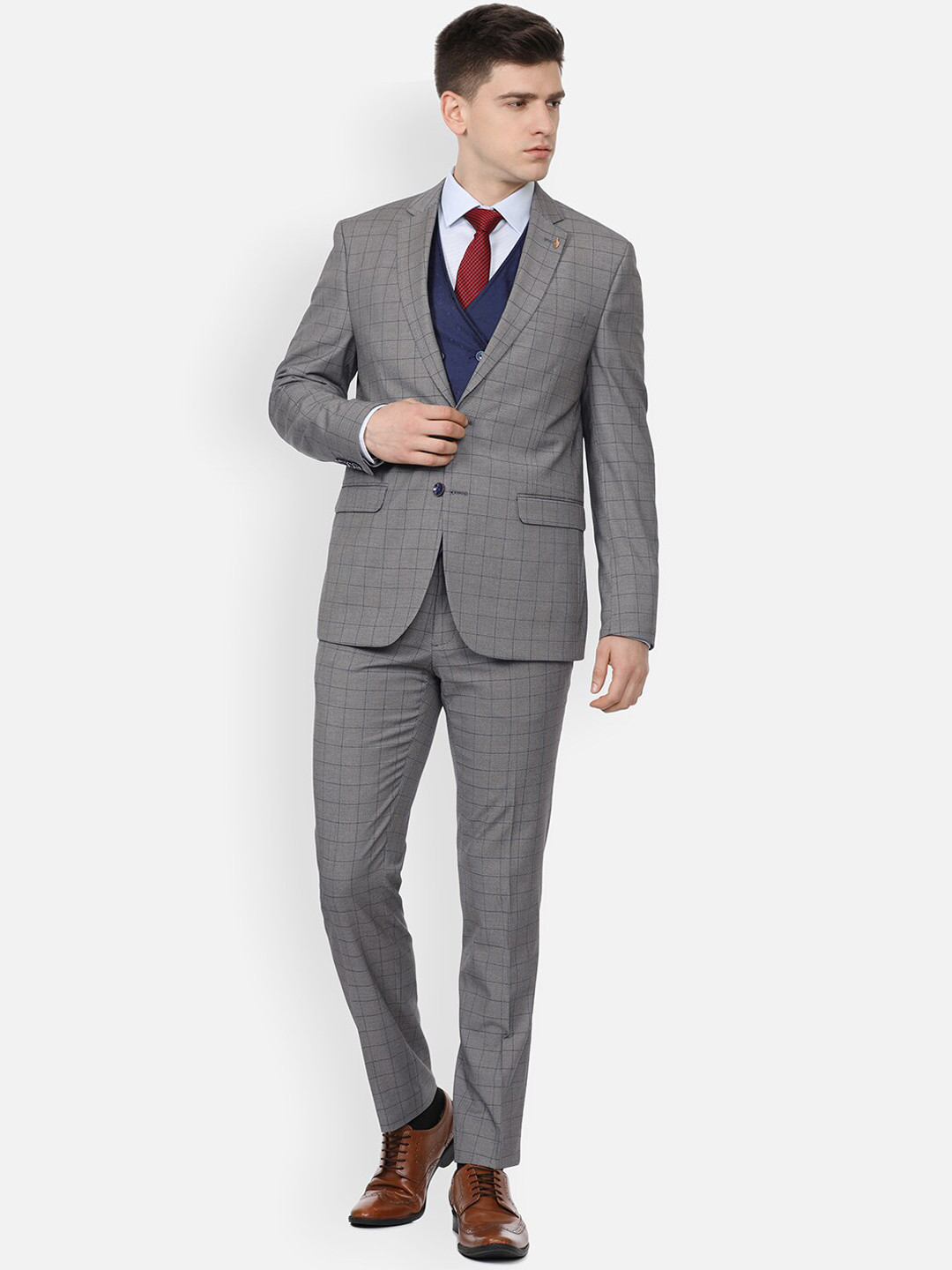 Buy Van Heusen Men Grey Checked Four Piece Slim Fit Suits - Suits for ...
