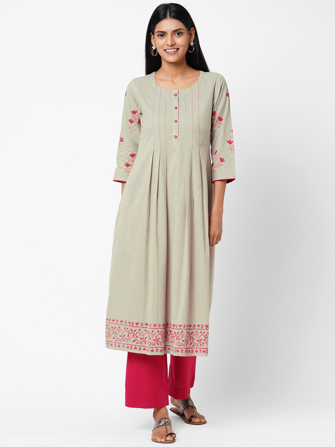 Buy KAMI KUBI Women Grey Ethnic Motifs Thread Work Anarkali Kurta ...