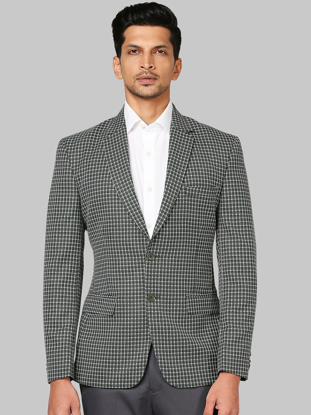 Buy Raymond Men Green Checked Single Breasted Slim Fit Blazers ...