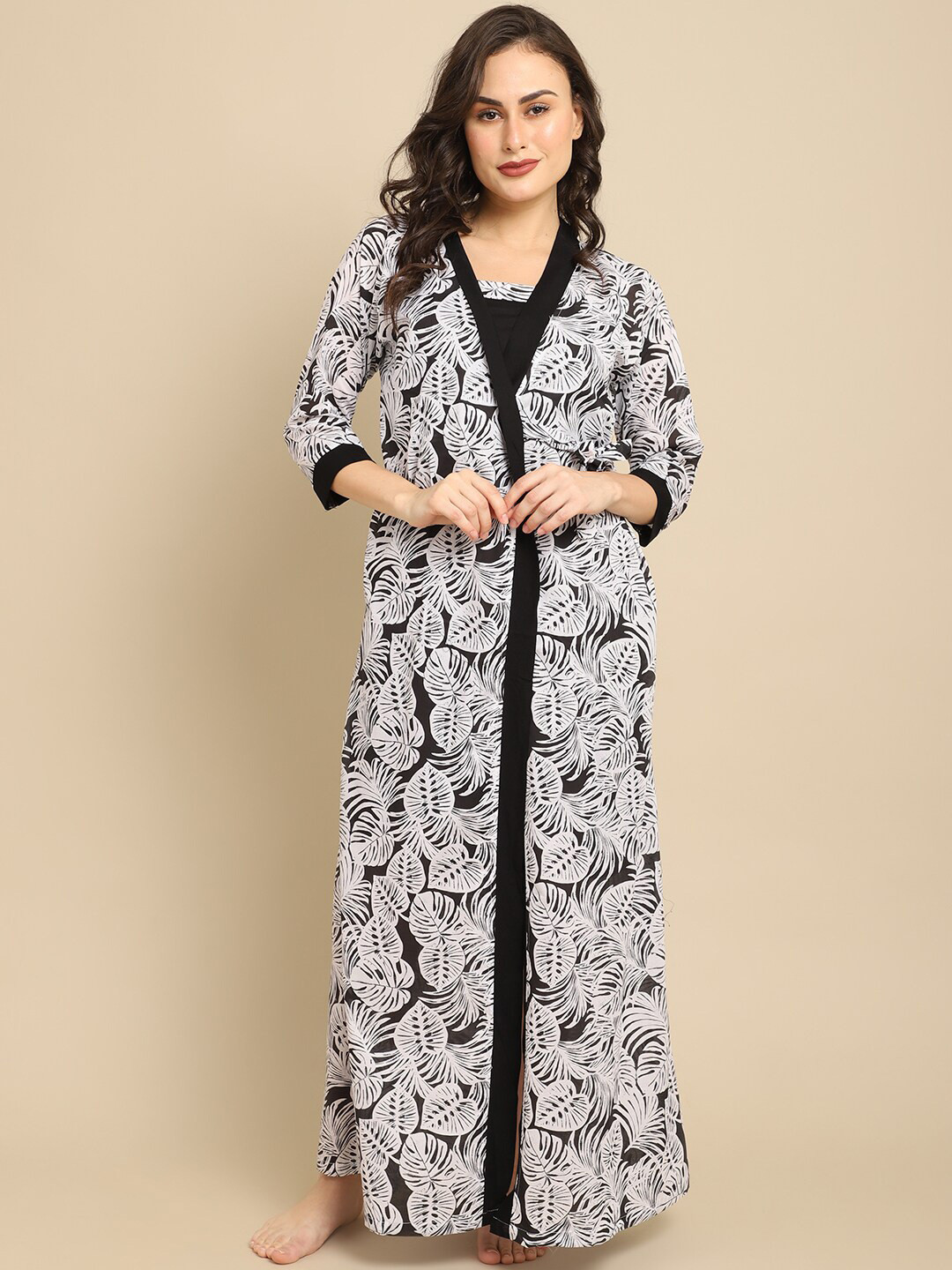 Buy Claura Women Printed Maxi Nighty With Robe - Nightdress for Women ...