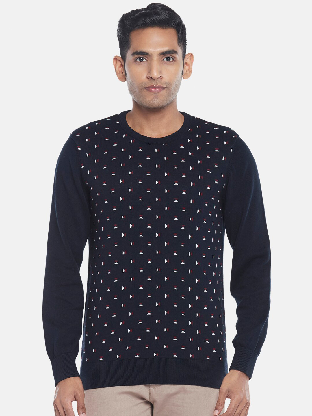 Buy BYFORD By Pantaloons Men Navy Blue & White Printed Pullover ...