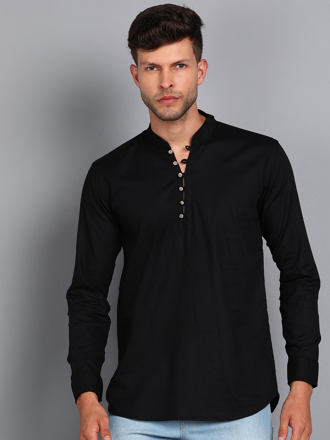 Buy A Okay Men Black Solid Straight Kurta - Kurtas for Men 19492388 ...