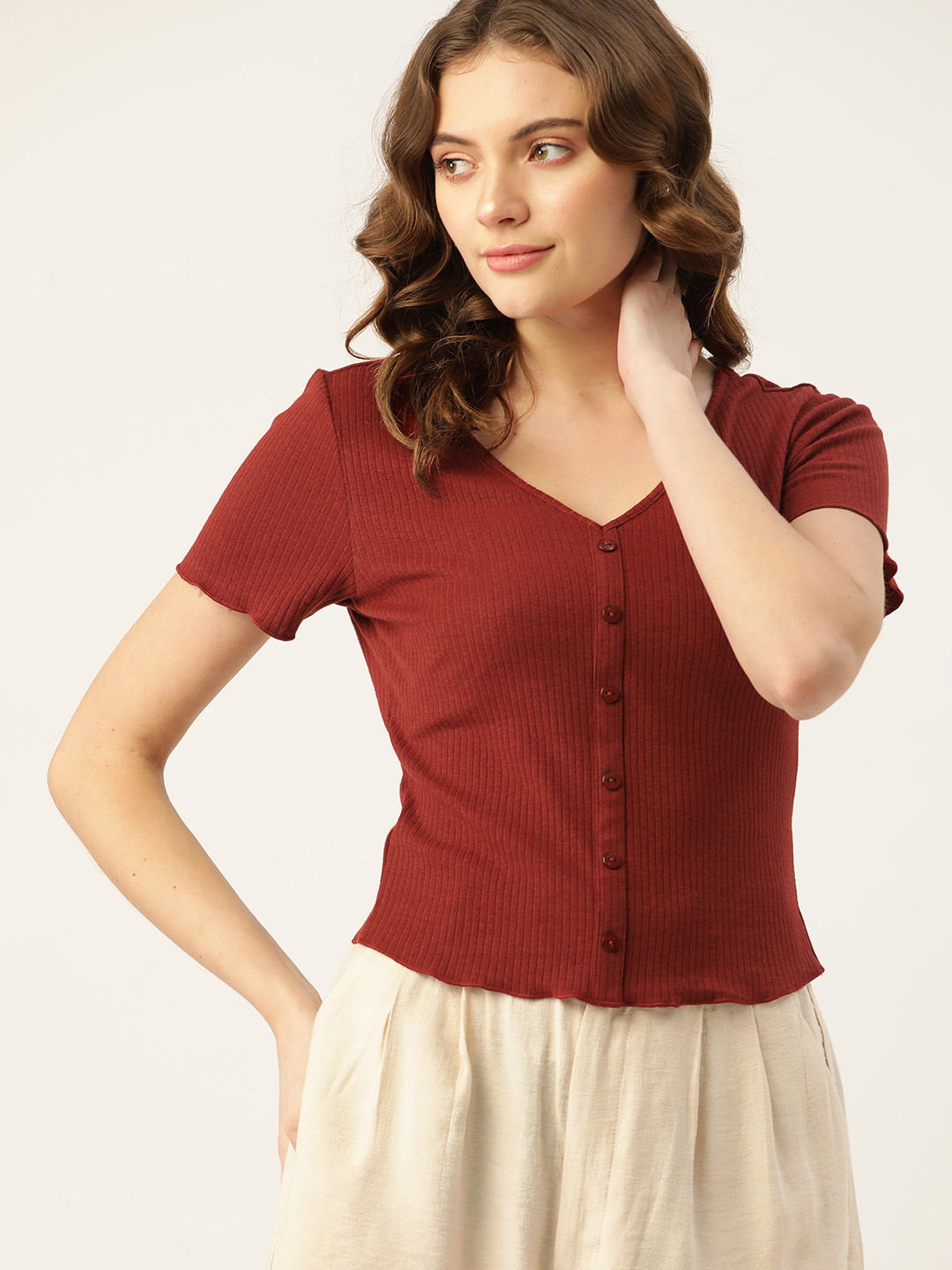 Buy DressBerry Red Ribbed Top - Tops for Women 19494124 | Myntra