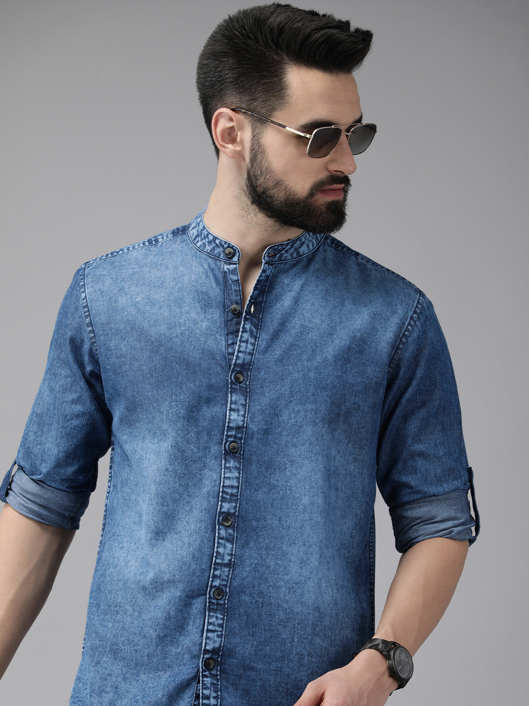 Buy Roadster Men Blue Standard Casual Cotton Denim Shirt - Shirts for ...