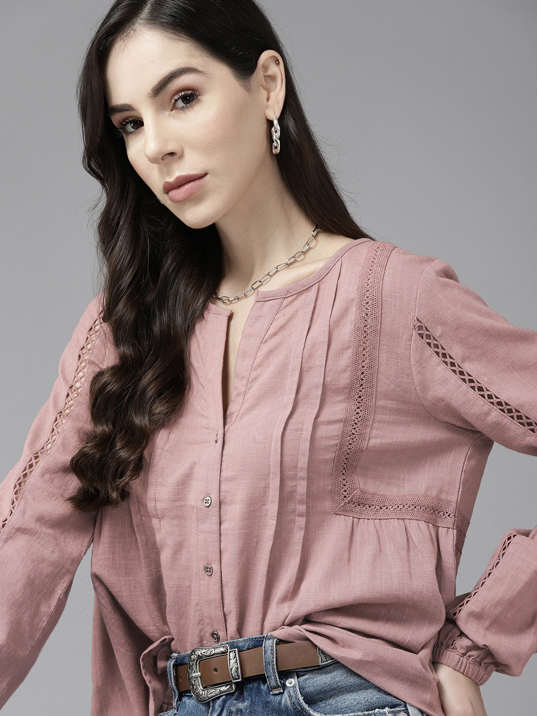 Buy Roadster Mauve Lace Detail Top - Tops for Women 19495816 | Myntra