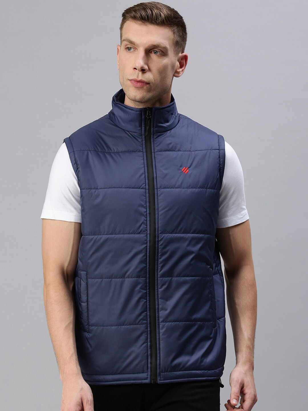 Buy ONN Men Navy Blue Colourblocked Padded Jacket - Jackets for Men ...