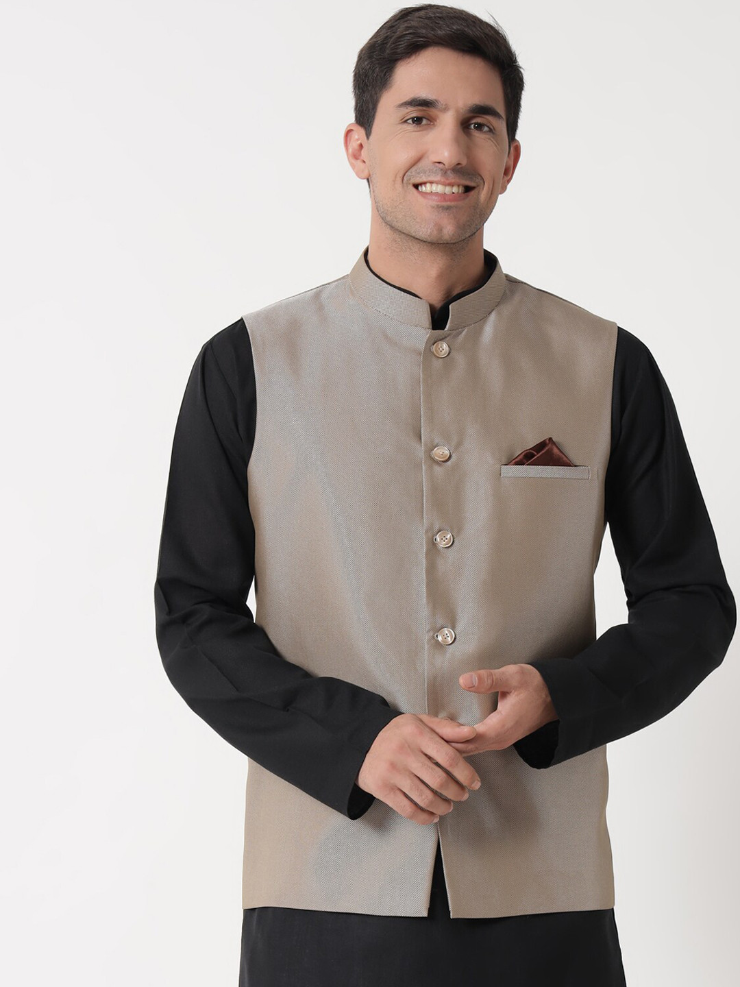 Buy MAXENCE Men Beige Printed Nehru Jackets - Nehru Jackets for Men ...