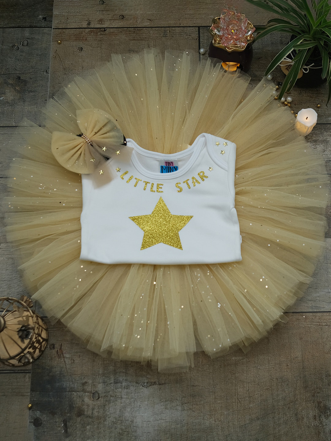 Buy TINY MINY ME Girls Gold Toned & White Printed T Shirt With Skirt ...