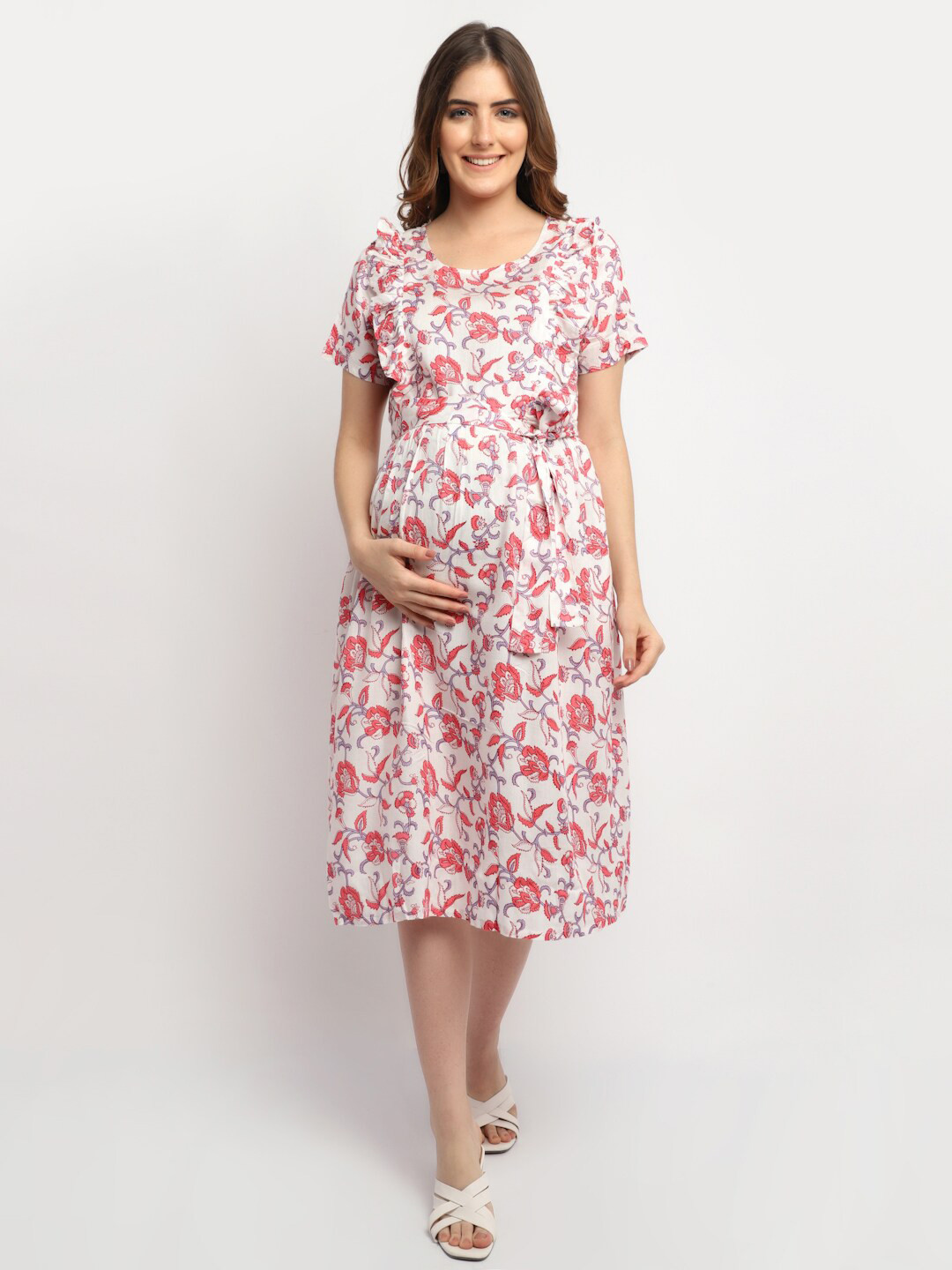 Buy Moms Maternity Red Floral Maternity Midi Dress - Dresses for Women ...