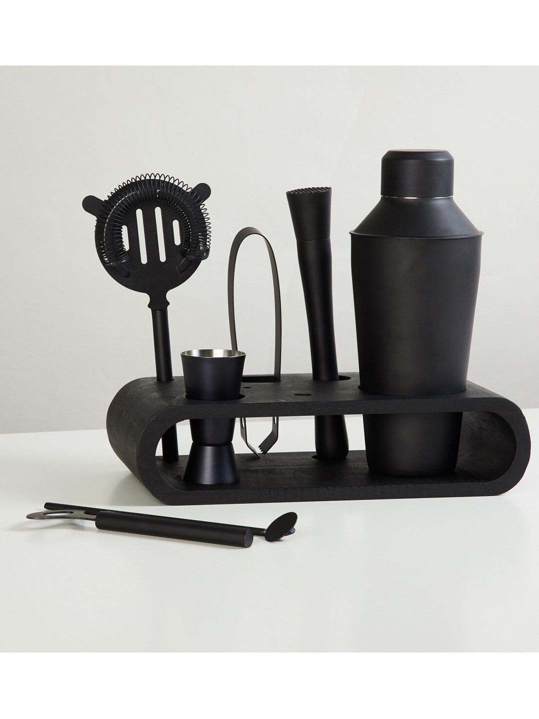 Buy Home Centre Set Of 8 Black Solid Stainless Steel Barware Set ...