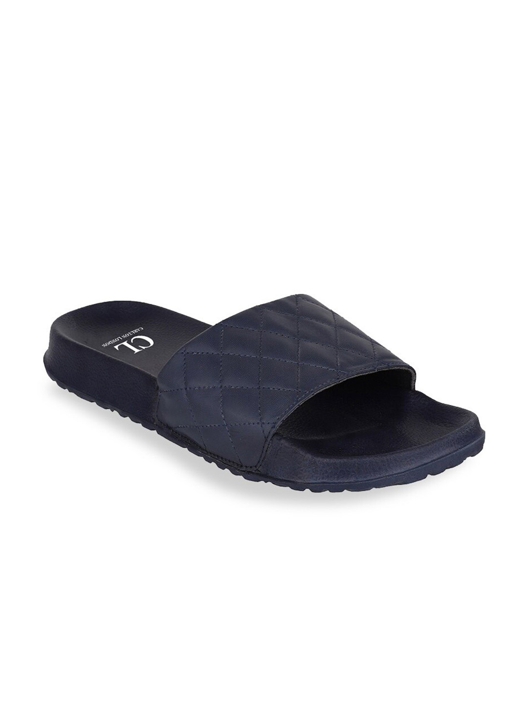 Buy Carlton London Men Navy Blue Self Design Sliders - Flip Flops for ...