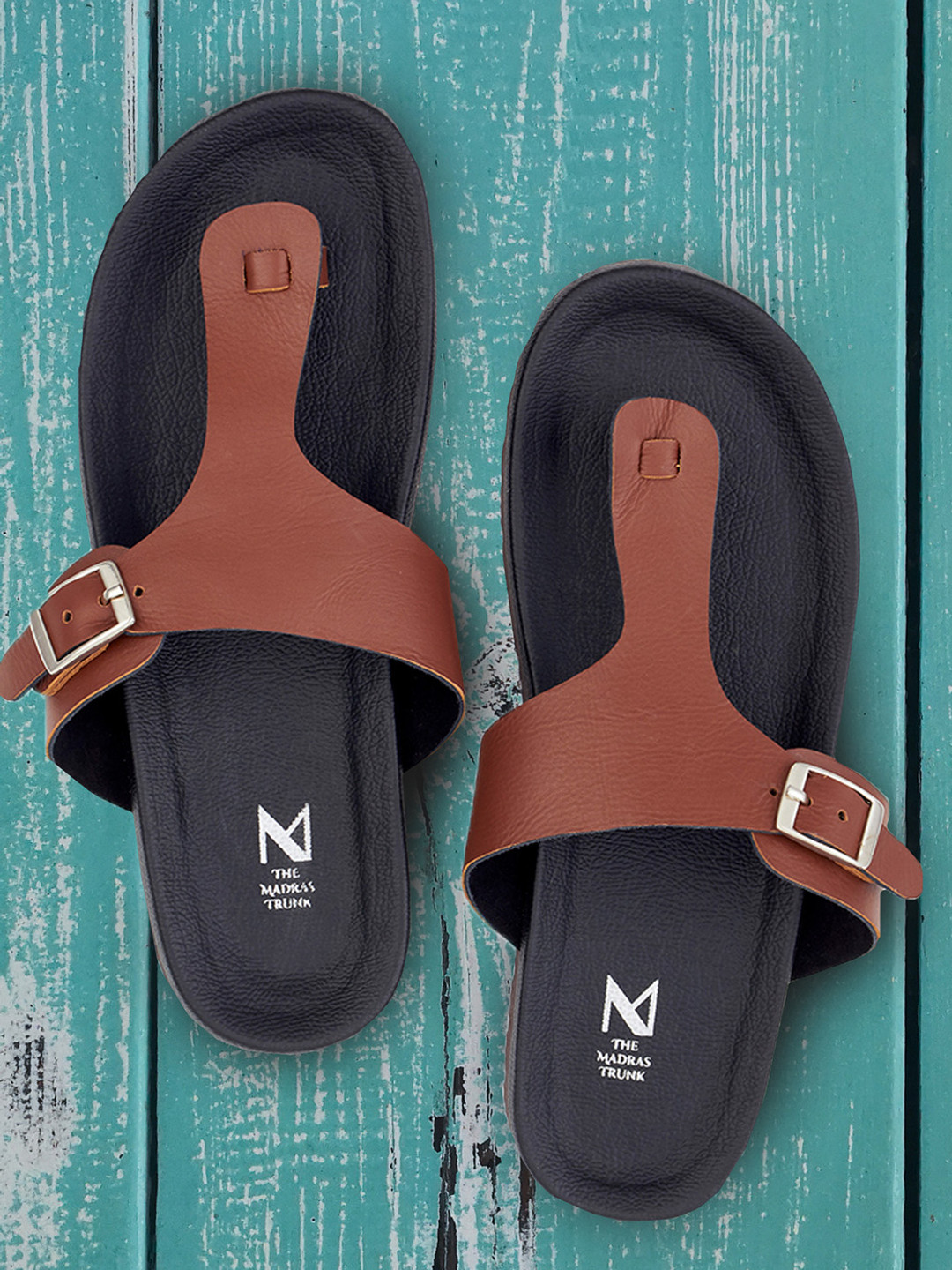 Buy THE MADRAS TRUNK Men Black T Strap Flats With Buckles - Flats for ...