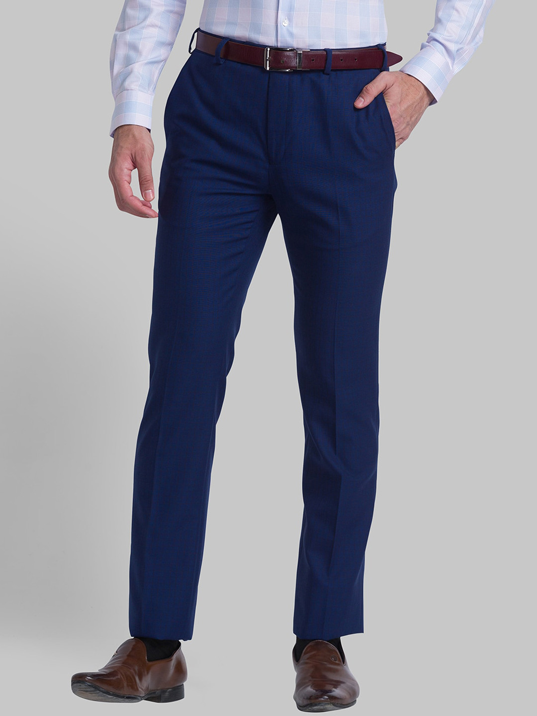 Buy Raymond Men Blue Checked Formal Trousers - Trousers for Men ...