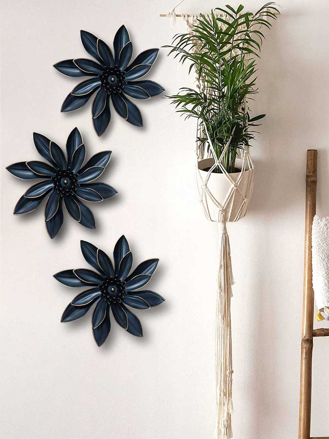 Buy Art Street Pack Of 3 Black Floral Shaped Plastic Wall Decor - Wall ...