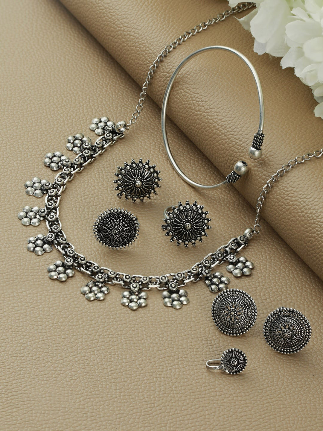 Buy Jazz And Sizzle Silver Plated Oxidised German Silver Jewellery Set ...