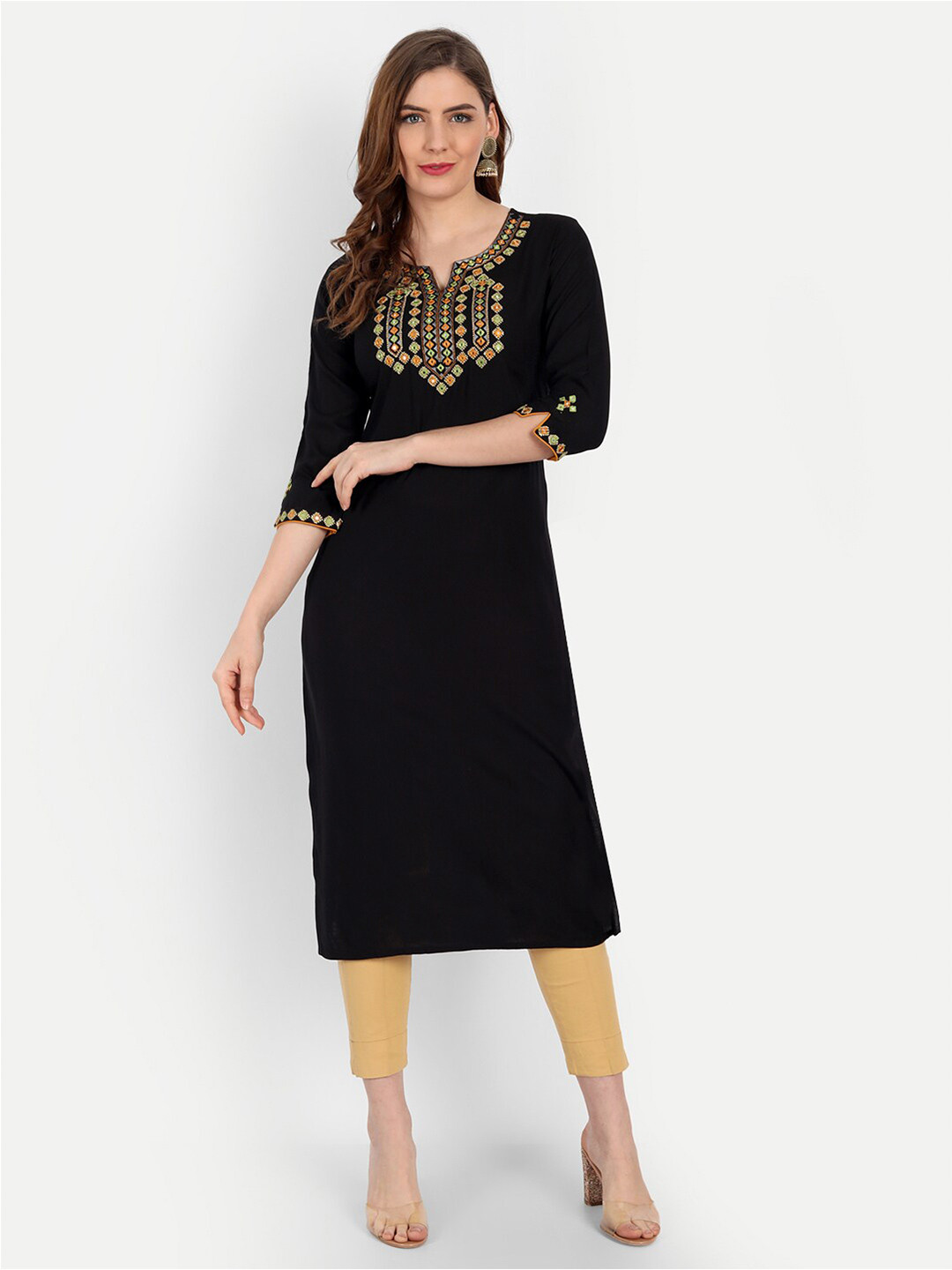 Buy SUTI Women Black Embroidered Gotta Patti Kurta - Kurtas for Women ...