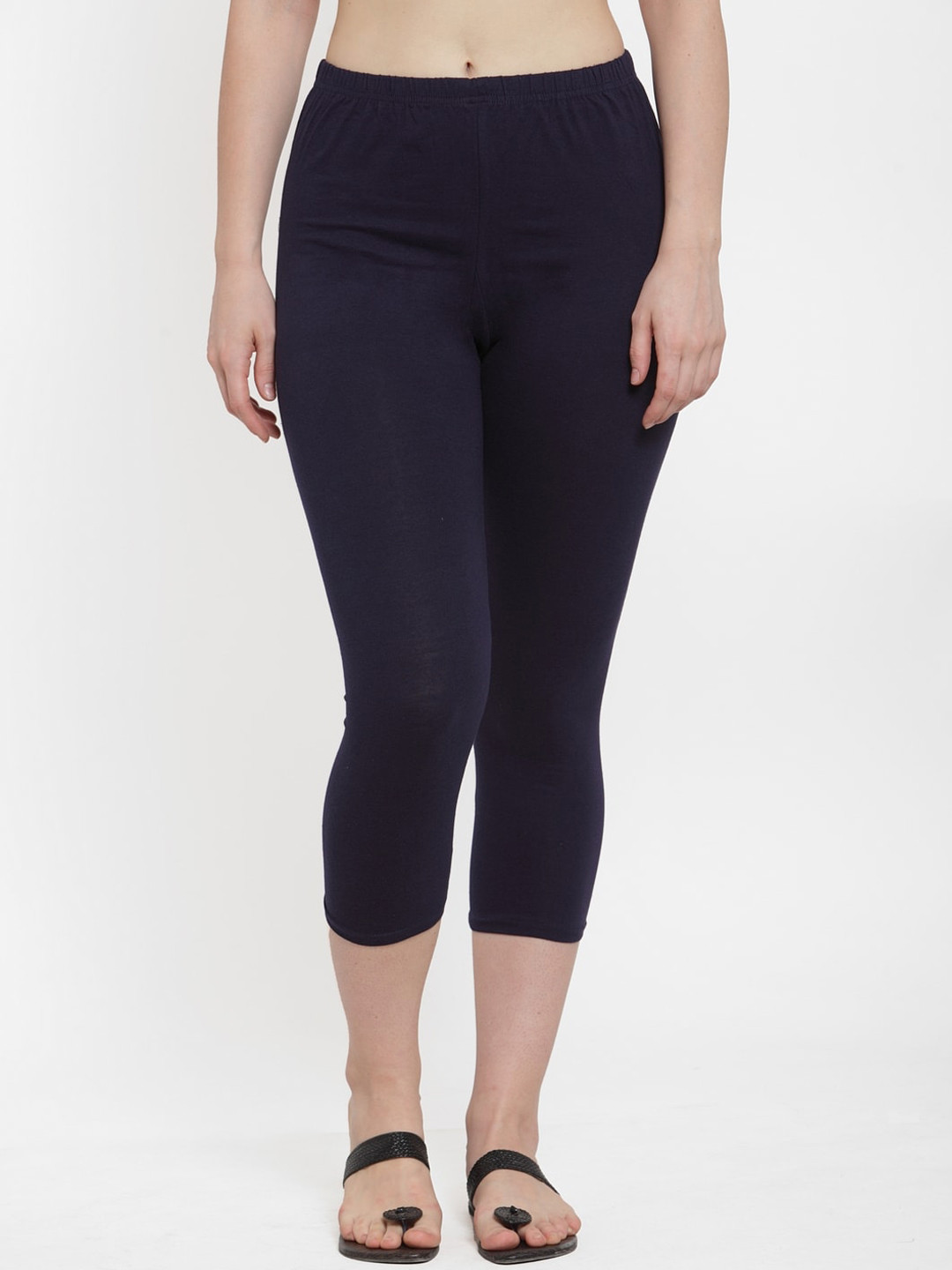 Buy GRACIT Women Navy Blue Solid Cotton Capris - Capris for Women ...