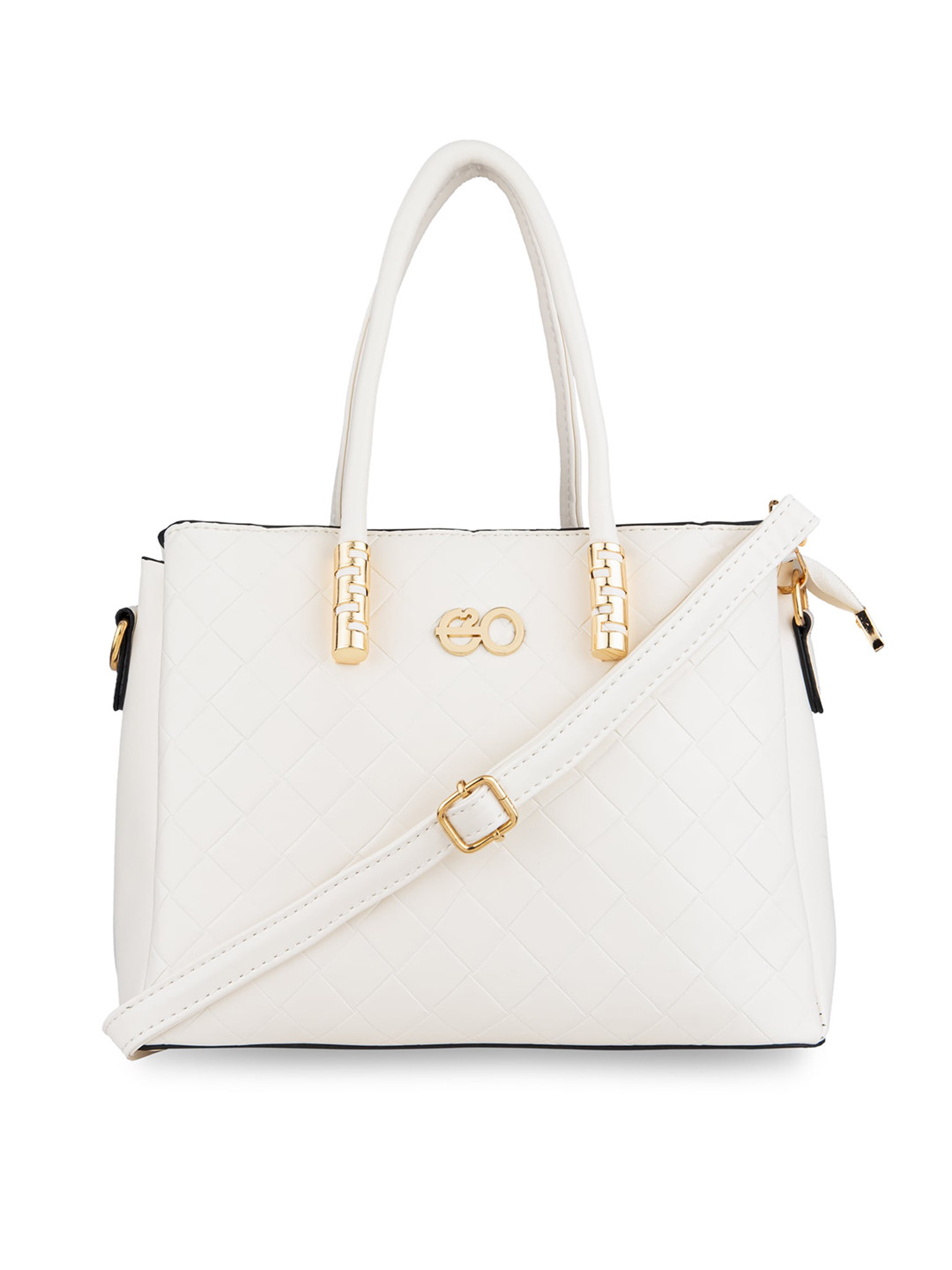 Buy E2O White PU Structured Handheld Bag With Quilted - Handbags for ...