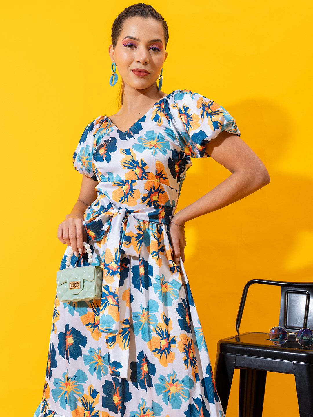 Buy Stylecast X Hersheinbox Floral Print V Neck Satin Finish Maxi Dress ...