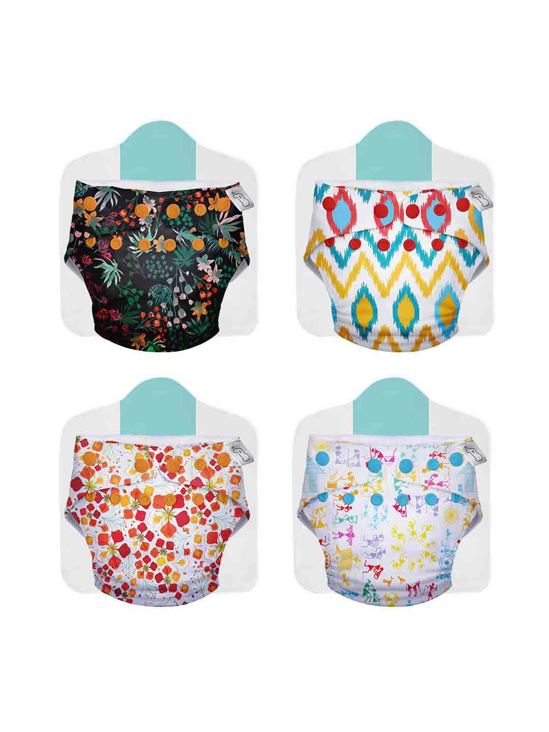 Buy SuperBottoms Pack Of 4 Reusable Cloth Diaper Combo Freesize UNO New ...