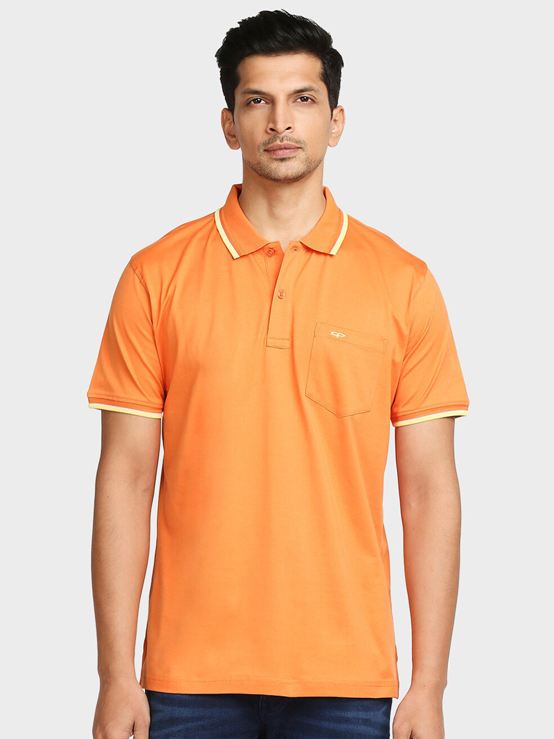 Buy ColorPlus Men Orange Polo Collar Cotton T Shirt - Tshirts for Men ...
