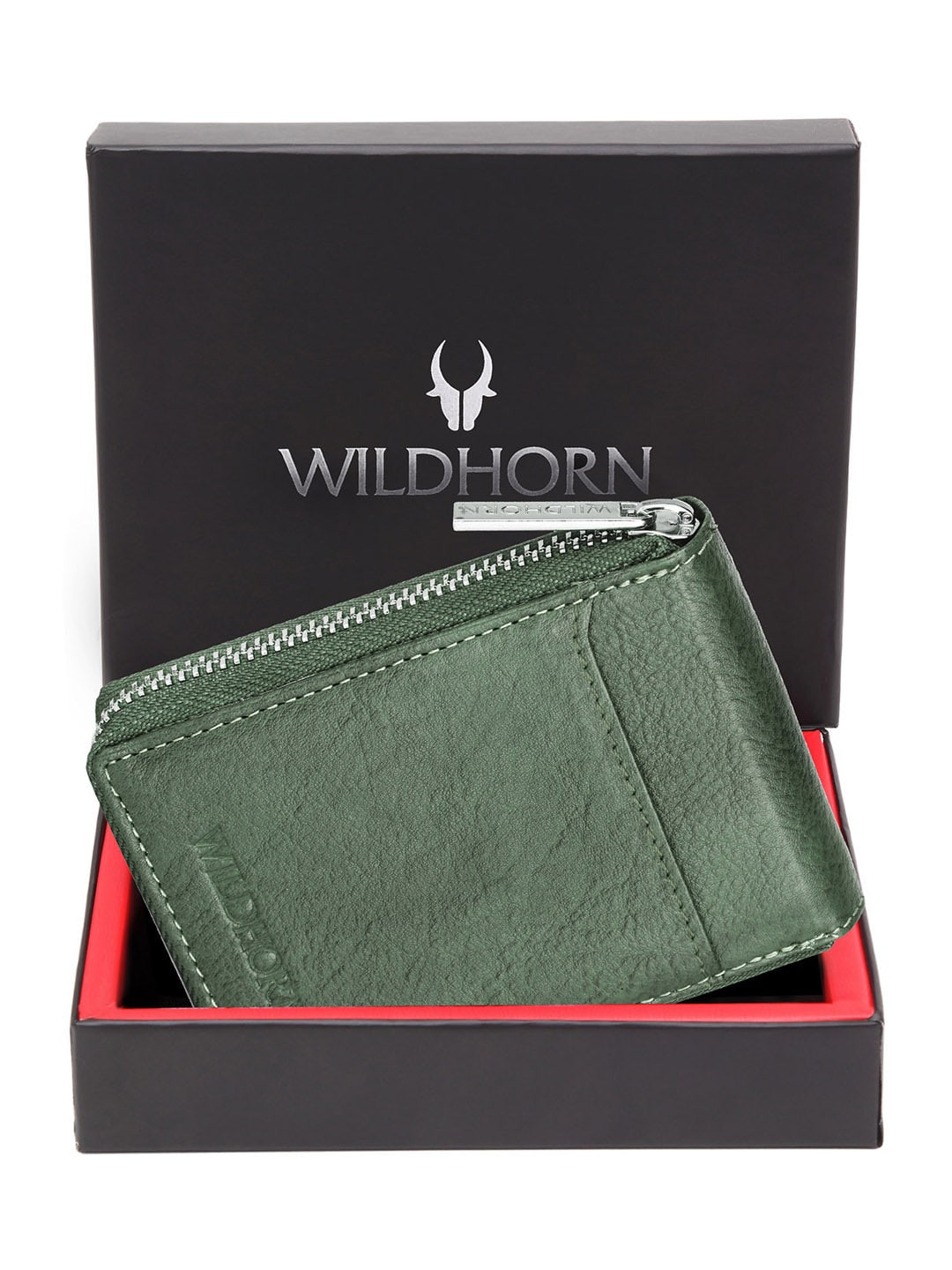 Buy WildHorn Green Textured Leather Zip Around Wallet - Wallets for ...