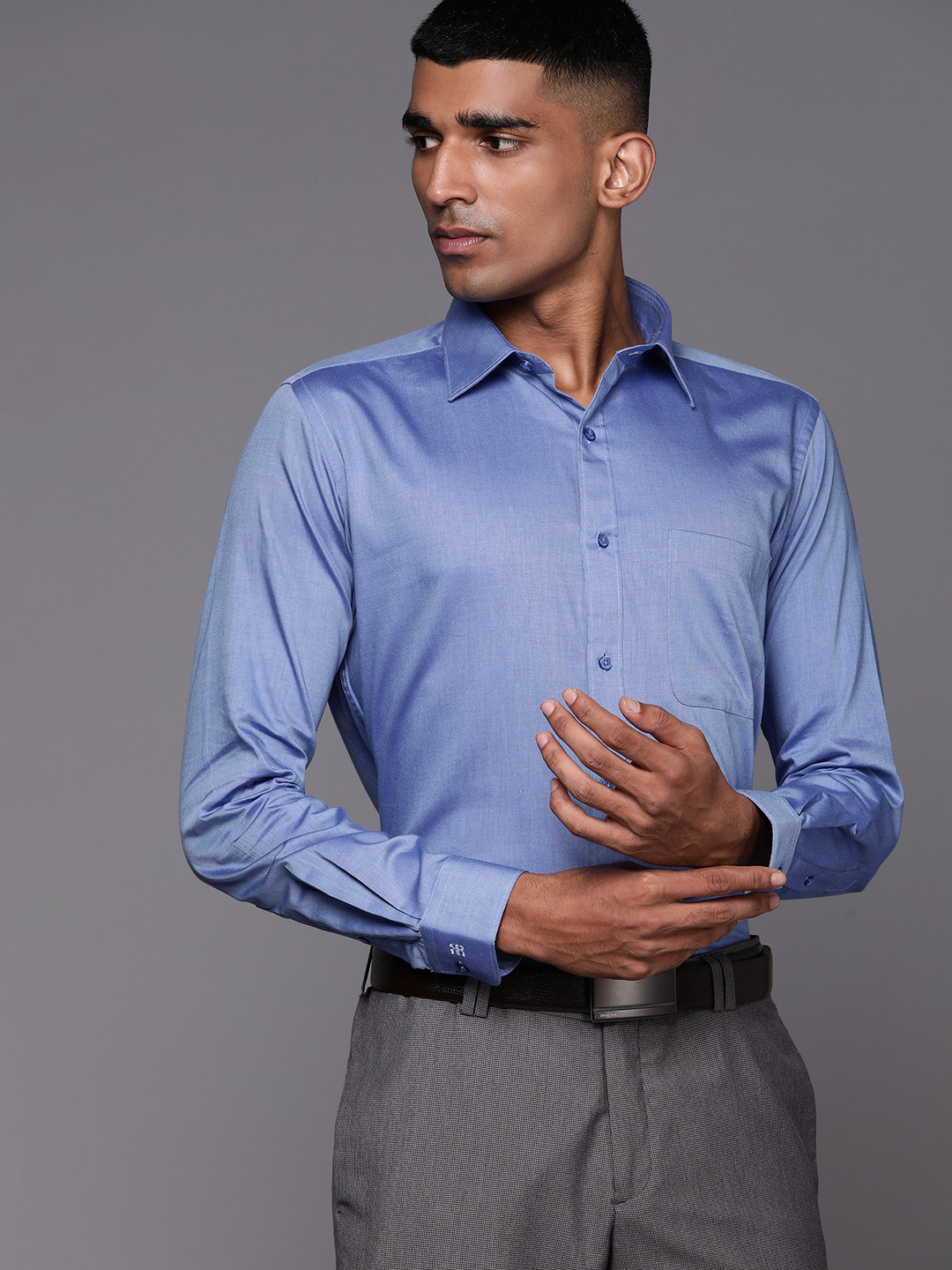 Buy Raymond Men Blue Cotton Slim Fit Formal Shirt - Shirts for Men ...