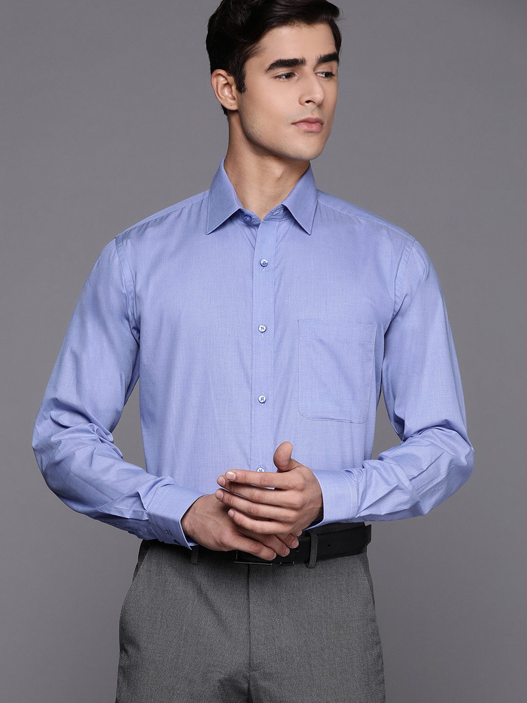 Buy Raymond Men Blue Solid Cotton Slim Fit Formal Shirt - Shirts for ...