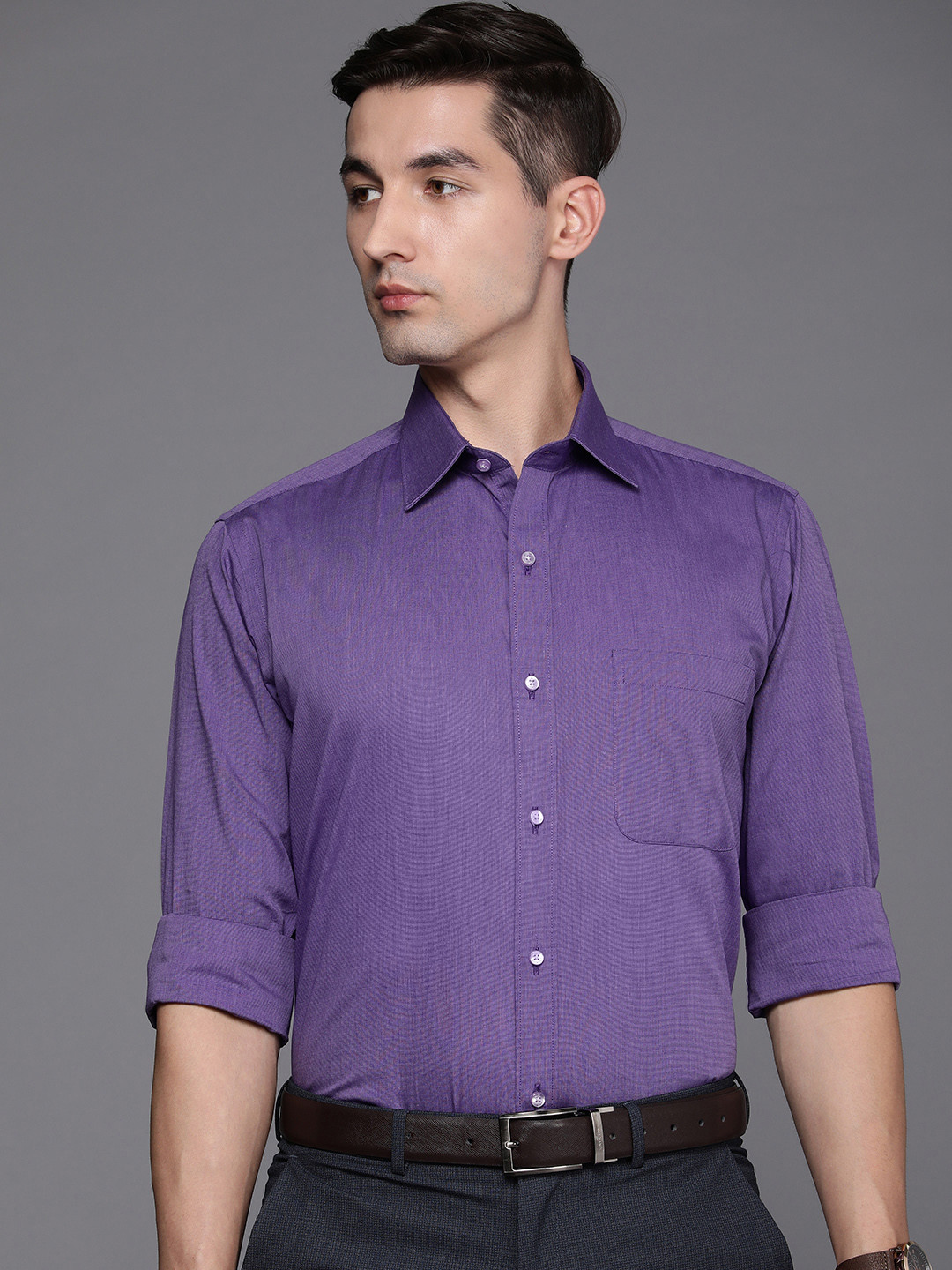 Buy Raymond Men Violet Solid Slim Fit Pure Cotton Formal Shirt - Shirts ...