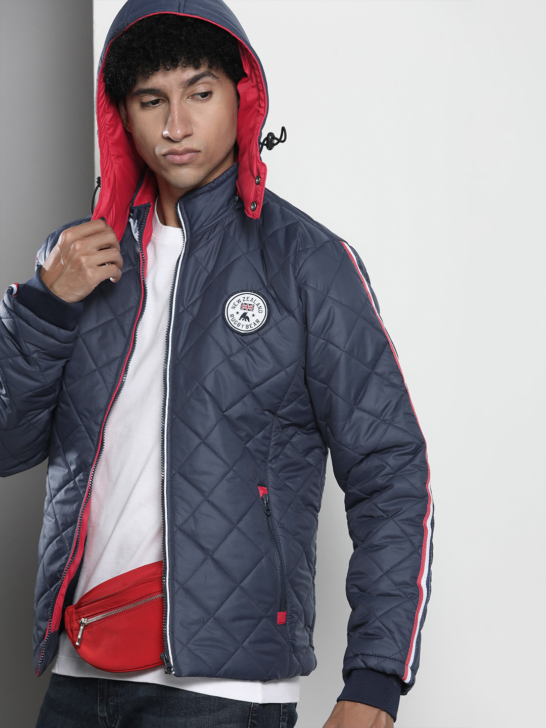 Buy The Indian Garage Co Men Navy Blue Solid Quilted Jacket - Jackets ...