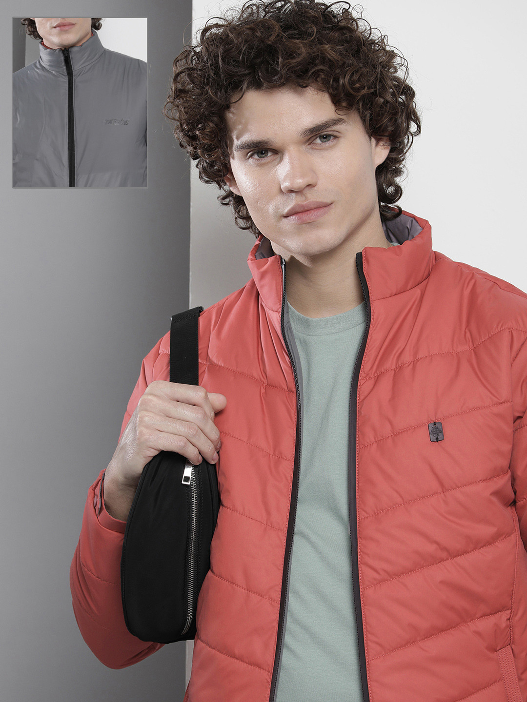 Buy The Indian Garage Co Men Rust & Grey Reversible Puffer Jacket ...