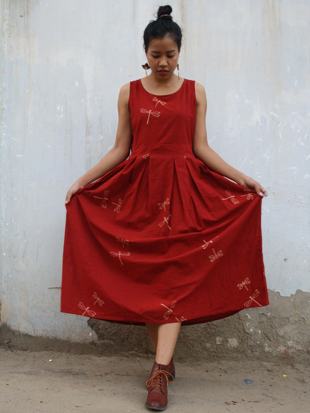 Buy Chidiyaa Red Dragonfly Print Midi Dress - Dresses for Women 19519698 | Myntra