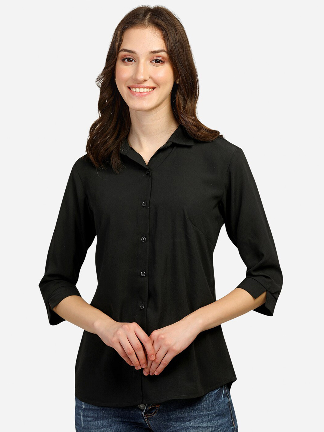 Buy Fbella Women Black Standard Slim Fit Formal Shirt - Shirts for ...