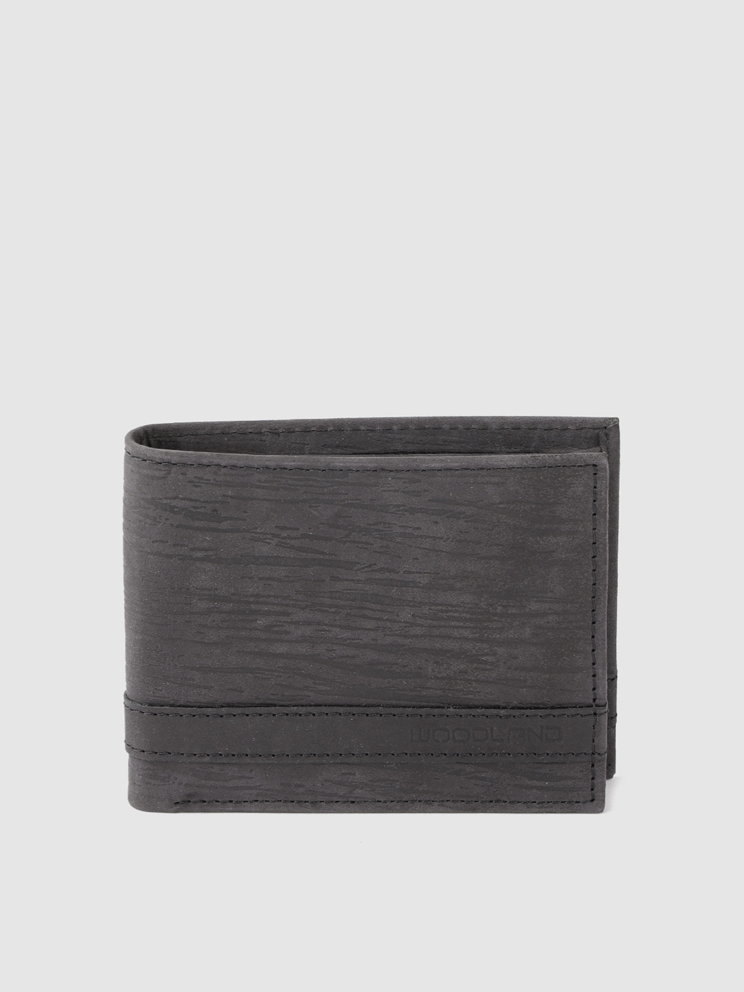 Buy Woodland Men Grey Abstract Textured Leather Two Fold Wallet ...