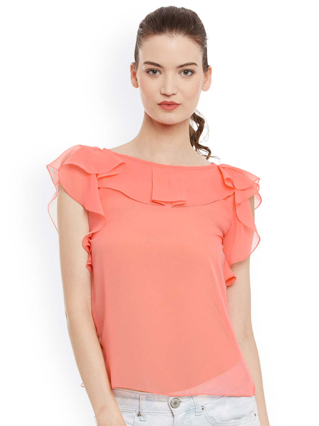 Buy Athena Women Peach Printed Sheer Top - Tops for Women 1952052 | Myntra