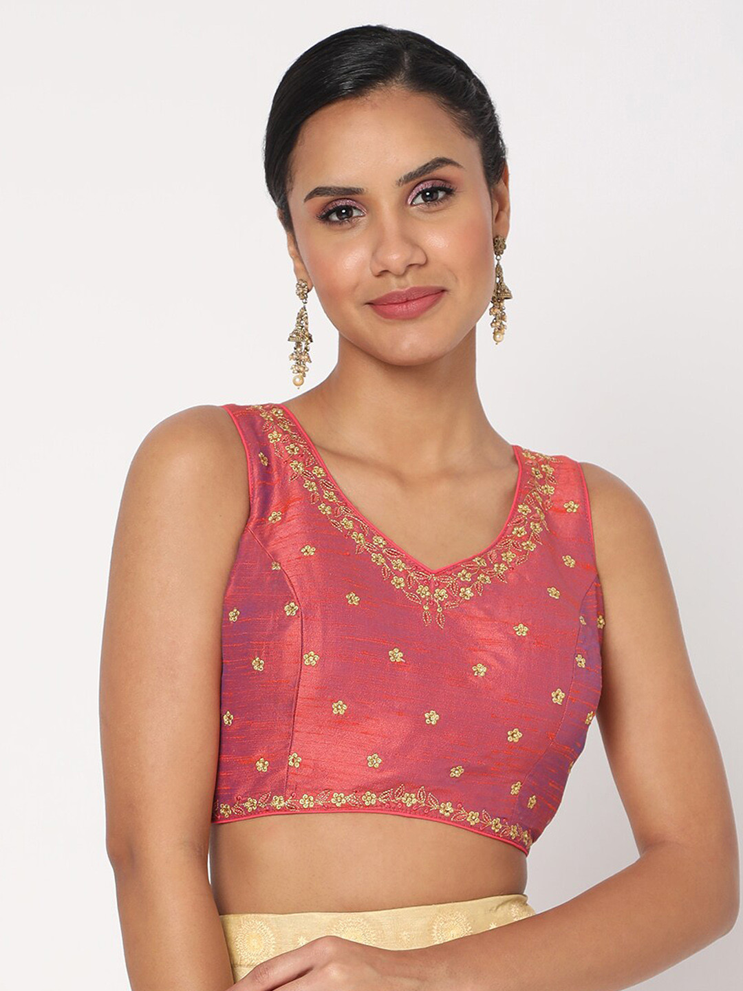 Buy SALWAR STUDIO Women Pink Embroidered Saree Blouse - Saree Blouse ...