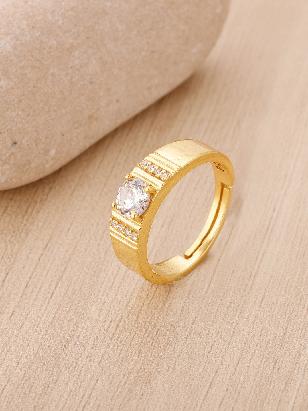 Buy GIVA Men 925 Sterling Silver Gold Plated White CZ Studded Finger ...