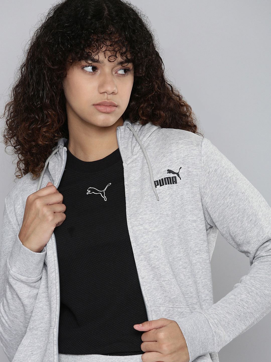 Buy Puma Women Grey Melange Solid Hooded Sustainable Jacket - Jackets ...