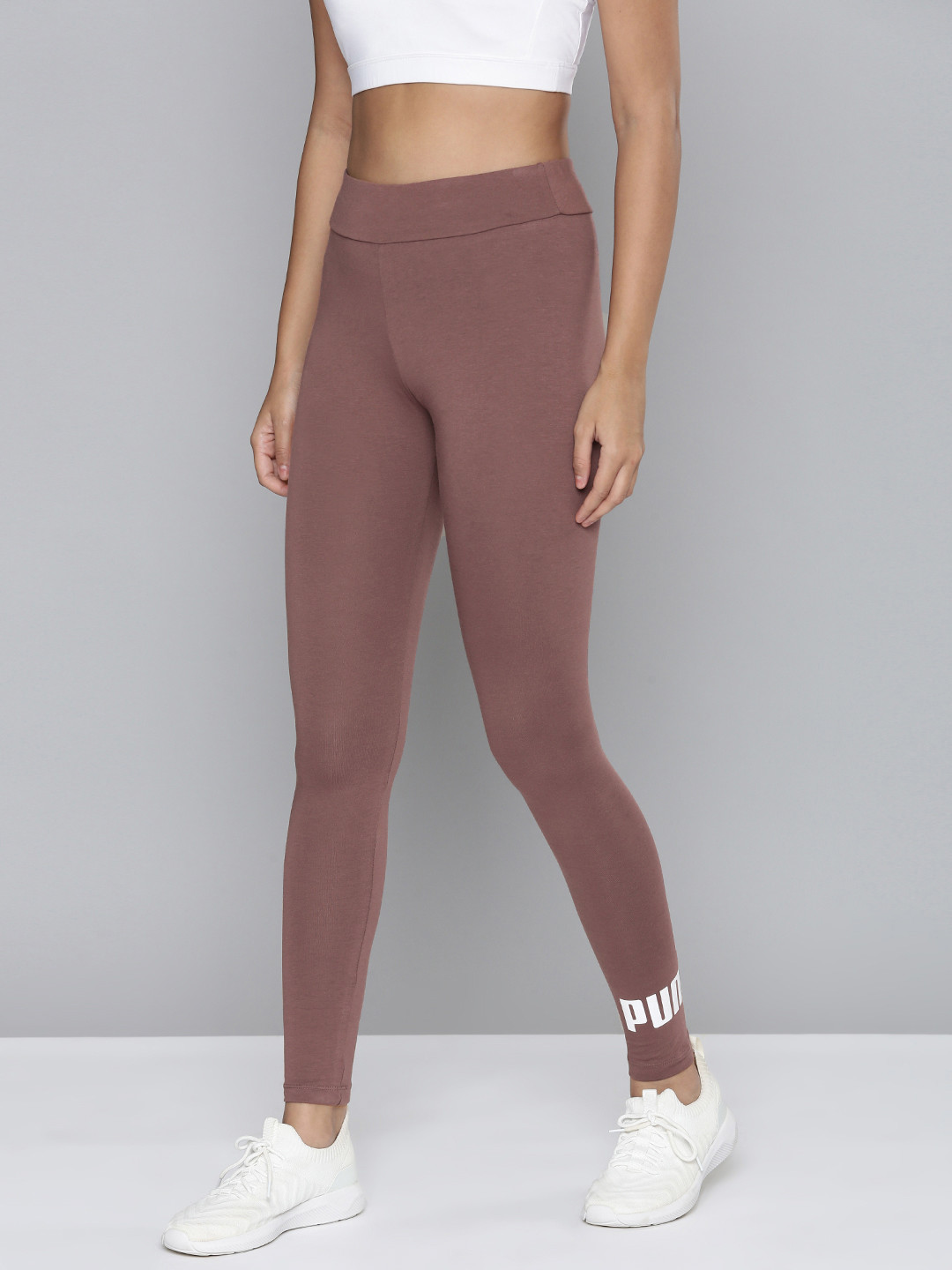 Buy Puma Women Mauve Tight Fit Essentials Logo Sustainable Tights ...